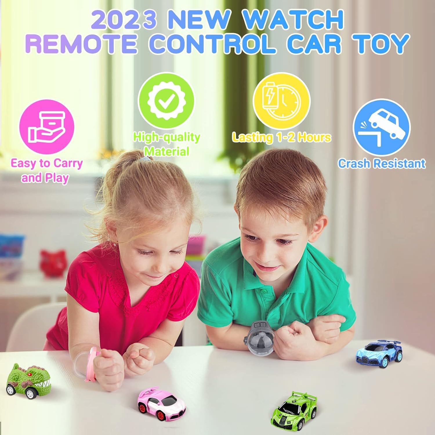 2024 New Mini Remote Control Car Watch Toys, 2.4 GHz Cartoon RC Watch Racing Car, USB Charging Remote Control Car, TikTok Watch Car Hand Controlled Watch RC Car for Boys Girls Birthday Gift (Green)