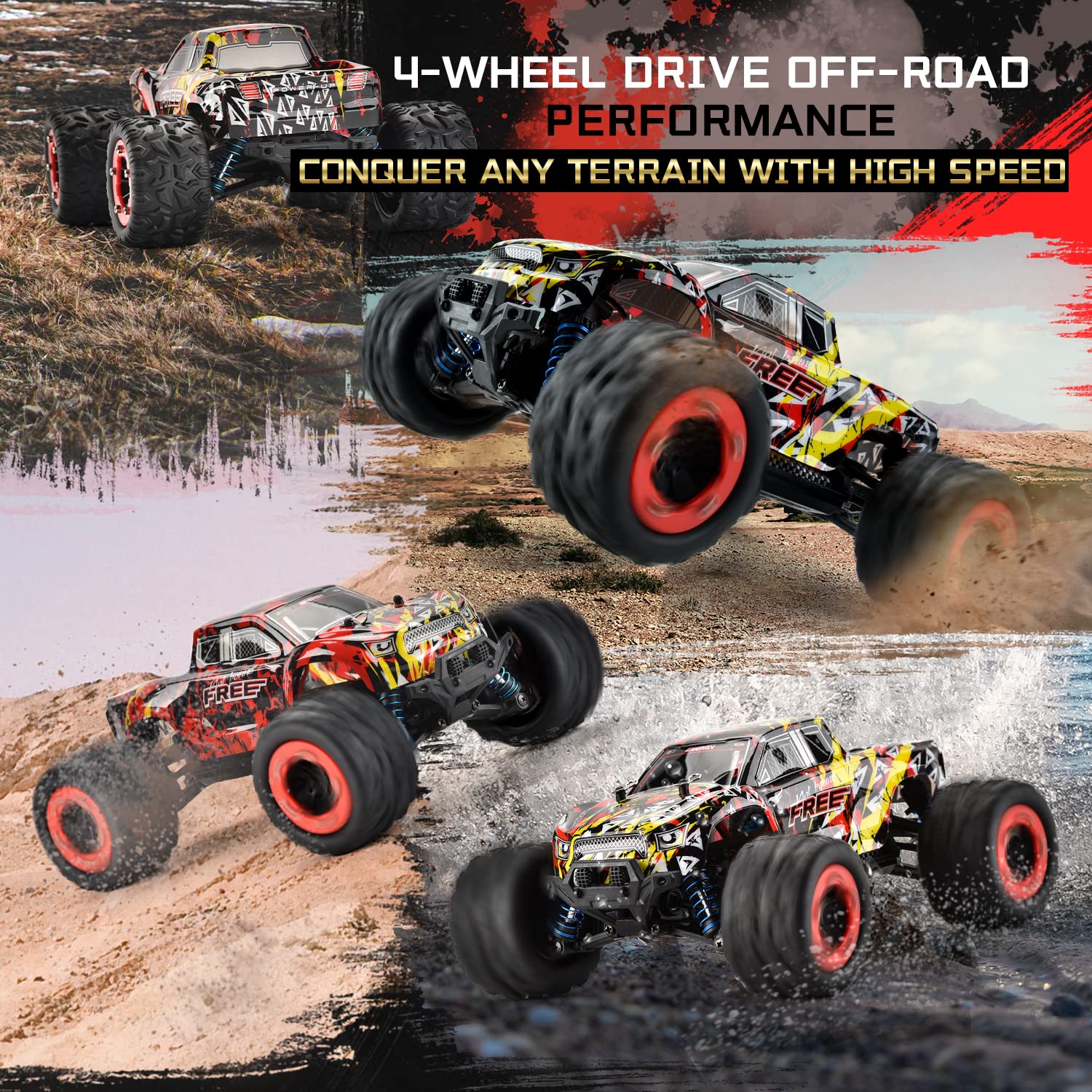 WIAORCHI 1:18 Scale 40+km/h High Speed Remote Control Car, 4x4 Waterproof Off Road RC Cars, Fast 2.4GHz All Terrain Toy Trucks Gifts for Boys and Adults, 2 Batteries for 40mins Fun