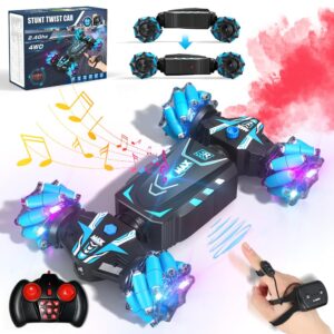 axirata remote control car hand controlled gesture rc stunt car with spray & lights & music for kids 6-13 year old, 4wd 2.4ghz off-road 360° rotation toy car gift for boys girls