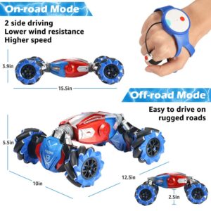 NQD Remote Control Car ,1:10 Scale Rc Stunt Car, 4wd Transform 25 Km/h Watch Gesture Sensor Car, Double Sided Rotating All Terrains Drift Vehicle with Lights Music