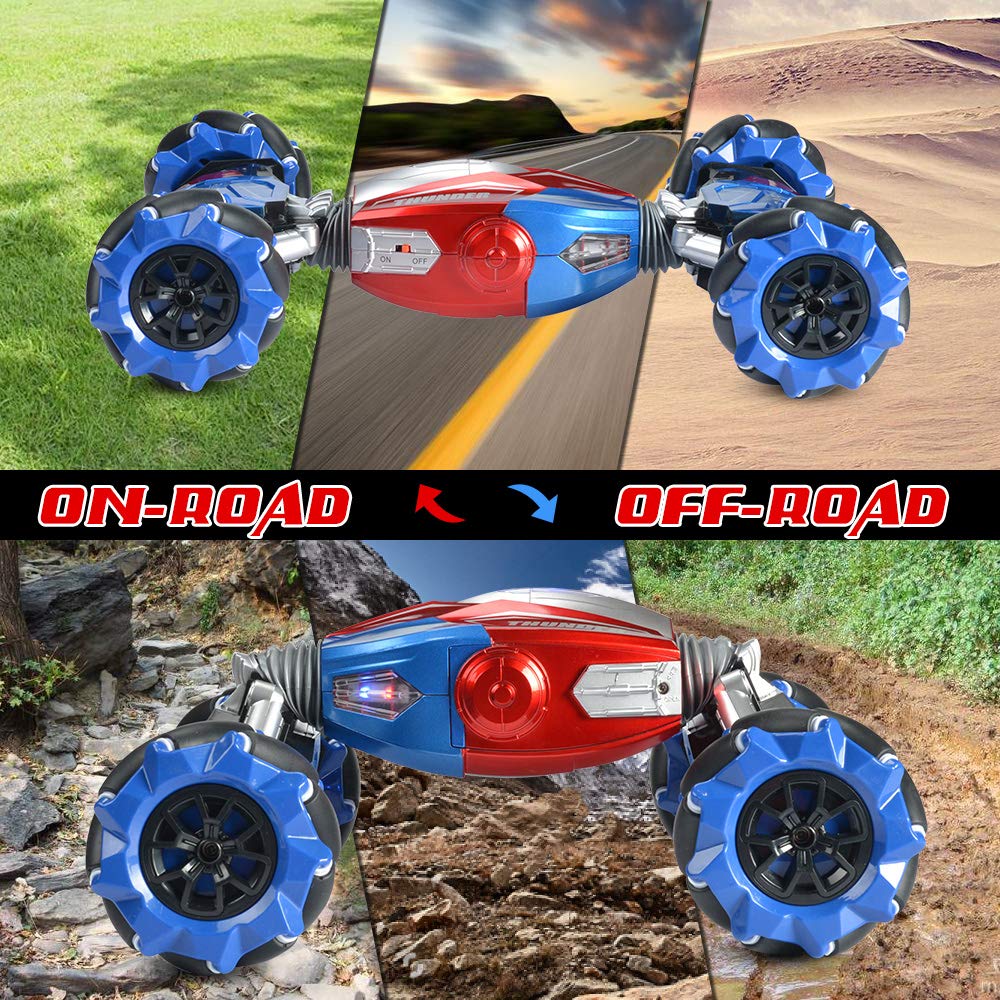 NQD Remote Control Car ,1:10 Scale Rc Stunt Car, 4wd Transform 25 Km/h Watch Gesture Sensor Car, Double Sided Rotating All Terrains Drift Vehicle with Lights Music