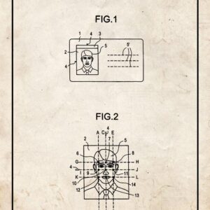 Biometric Security Process for Authenticating Identity and Credit Cards, Visas, Passports and Facial Recognition Patent Print Old Look with Border (8" x 10") M15691