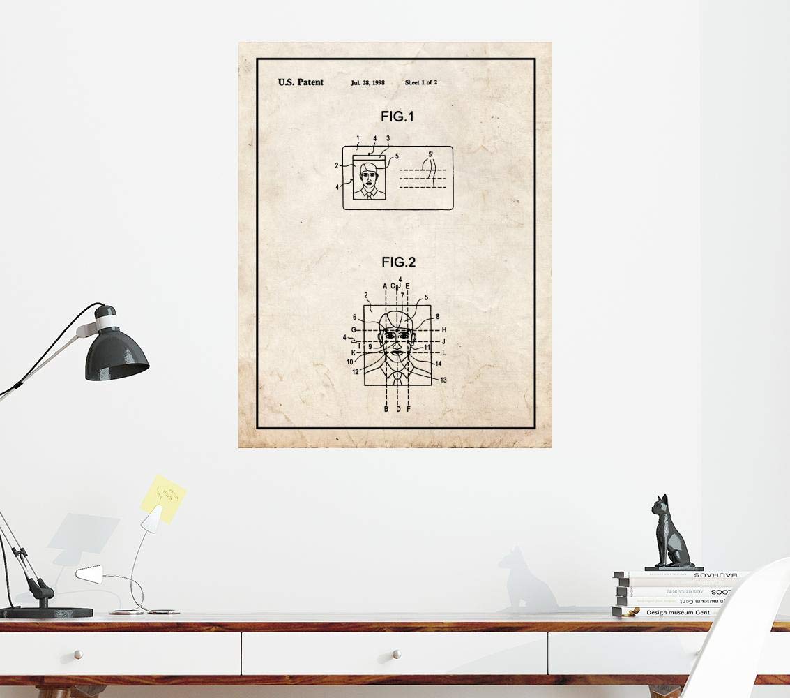 Biometric Security Process for Authenticating Identity and Credit Cards, Visas, Passports and Facial Recognition Patent Print Old Look with Border (8" x 10") M15691