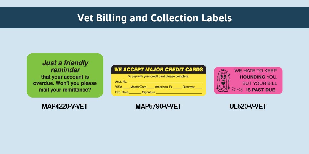 Doctor Stuff - Veterinarian File Folder Chart Labels, We Accept Major Billing and Collection Vet Stickers, Fluorescent Yellow/Black, 3" x 1", 250/Roll, Tabbies Veterinary MAP5790