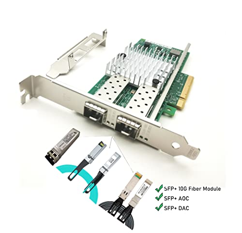 10Gb Network Card Dual SFP+ Ports PCIEx8 Ethernet Converged Server Compatible Intel X520-DA2 82599ES Chip Support Windows 7/8/10/11/Visa,Server/Linux/VMware