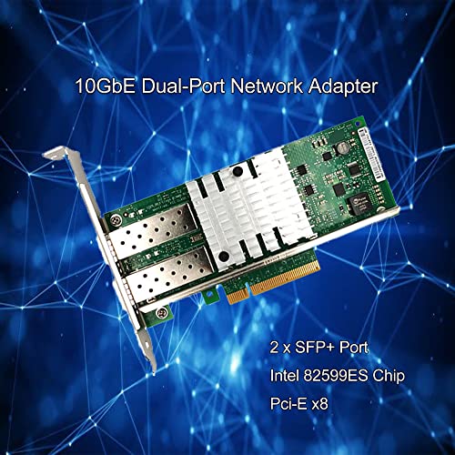 10Gb Network Card Dual SFP+ Ports PCIEx8 Ethernet Converged Server Compatible Intel X520-DA2 82599ES Chip Support Windows 7/8/10/11/Visa,Server/Linux/VMware