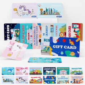 fake credit cards for kids, play credit cards pretend debit credit cards for girls and boys, driver's license, membership play cards, fake toy cards 12pcs