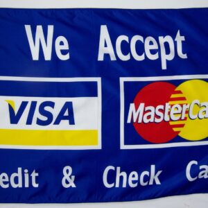 We Accept Visa MasterCard Credit & Check Cards Flag 3' X 5' Deluxe Indoor Outdoor Business Sign Banner