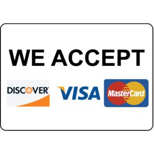 we accept discover visa mastercard label decal sticker sticks to any surface 10x7