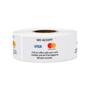 we accept credit cards sign - 2 x 1 inch credit card sticker type of payments accepted payment methods accepted for billing statement invoices account retail point of sales - adhesive, 300 labels/roll