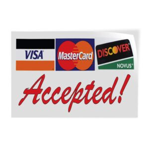 decal stickers multiple sizes accepted ! visa mastercard discover red industrial vinyl safety sign label business 10x7inches