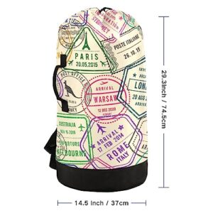 Travel Stamps Visa Nylon Travel Laundry Bag for Luggage Dirty Heavy Duty Dirty Clothes Organizer with Drawstring Closure & Shoulder Straps Laundry Hamper Liner for Apartment College Dorm Factories