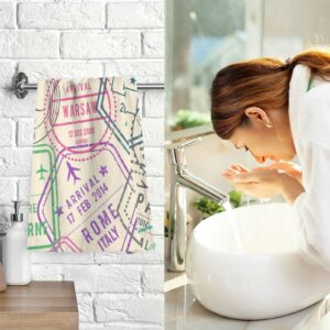 Vnurnrn Travel Stamps Visa Bath Towels Set of 2 Soft Hand Towels Face Towels Spa Towels for Spa Hand Shower Beach Gym Face, 16x28in