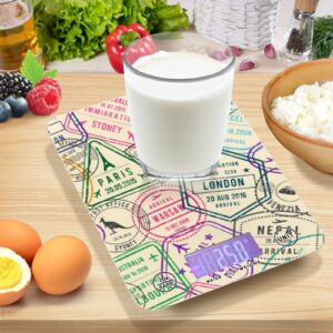 Travel Stamps Visa Food Scale Waterproof Digital Kitchen Scales Weight Ounces and Grams with Easy to Clean for Weight Loss, Baking, Cooking