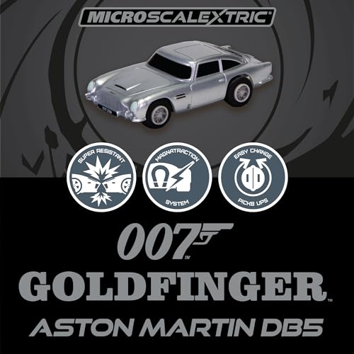 Scalextric Micro James Bond Goldfinger Aston Martin DB5 1:64 Slot Race Car G2221, Silver