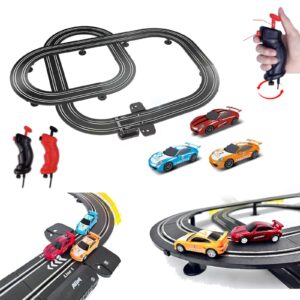 gincho high speed series tram dual track set, 4.1m electric track with 3 vehicles slot car racing, comes with 2 hand controls and track parts and a lap counter，toys gifts for 8 9 10 11 12 boys girls