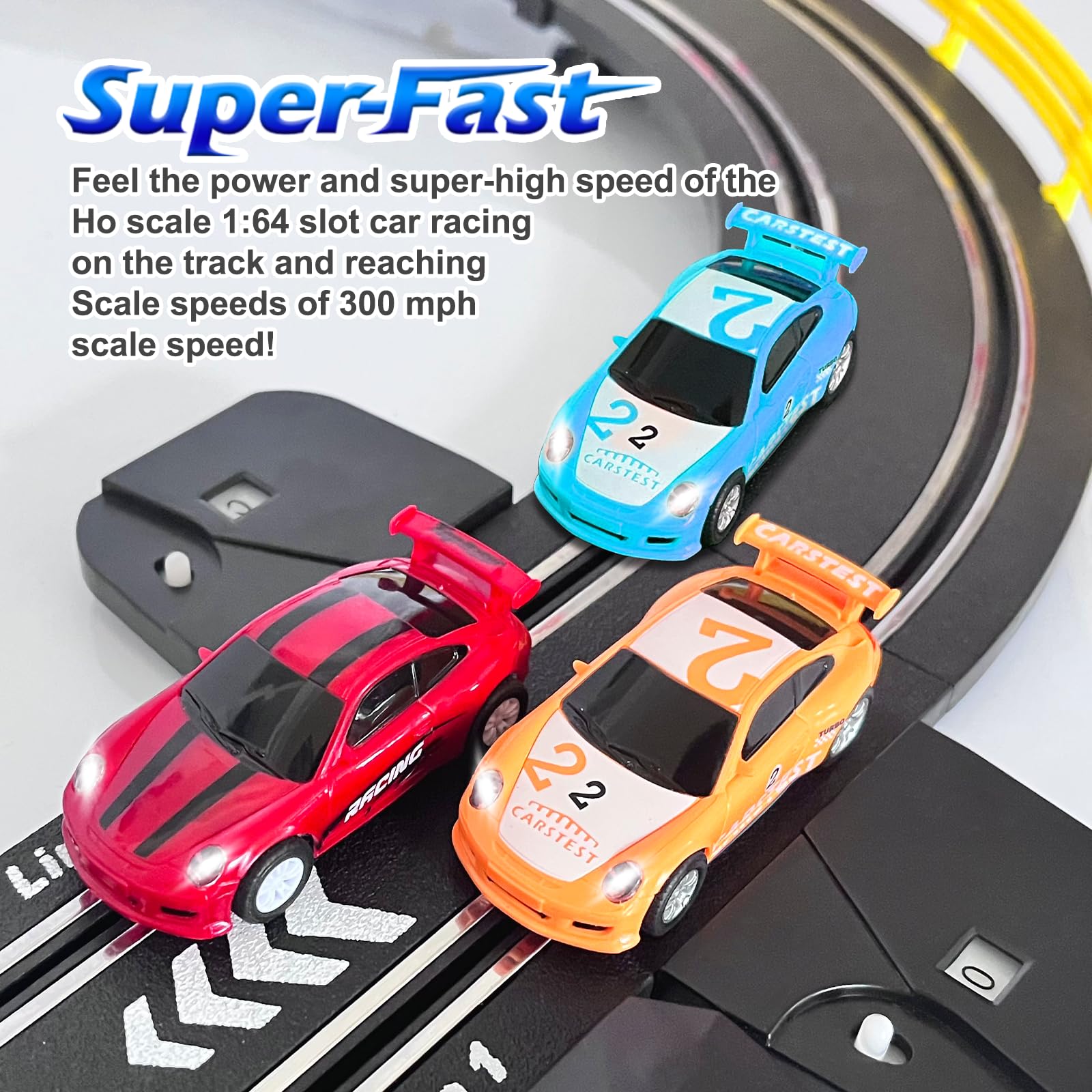 GINCHO High Speed Series Tram Dual Track Set, 4.1m Electric Track with 3 Vehicles Slot car Racing, Comes with 2 Hand Controls and Track Parts and a Lap Counter，Toys Gifts for 8 9 10 11 12 Boys Girls