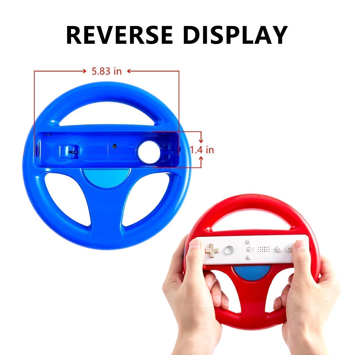 DOYO 2 Pack Red and Blue Wheel Steering Wii Controller Design Stand Mario Kart Racing Game Steering Wheel Stand for Wii Game Controller