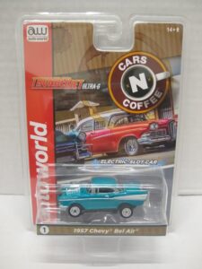 auto world sc392-1b cars n coffee 1957 bel air ho scale electric slot car - teal