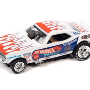 Auto World 4Gear Hot Wheels - Don The Snake Prudhomme/Snake II 1972 Plymouth Cuda Funny Car (White with Flames) HO Scale Slot Car