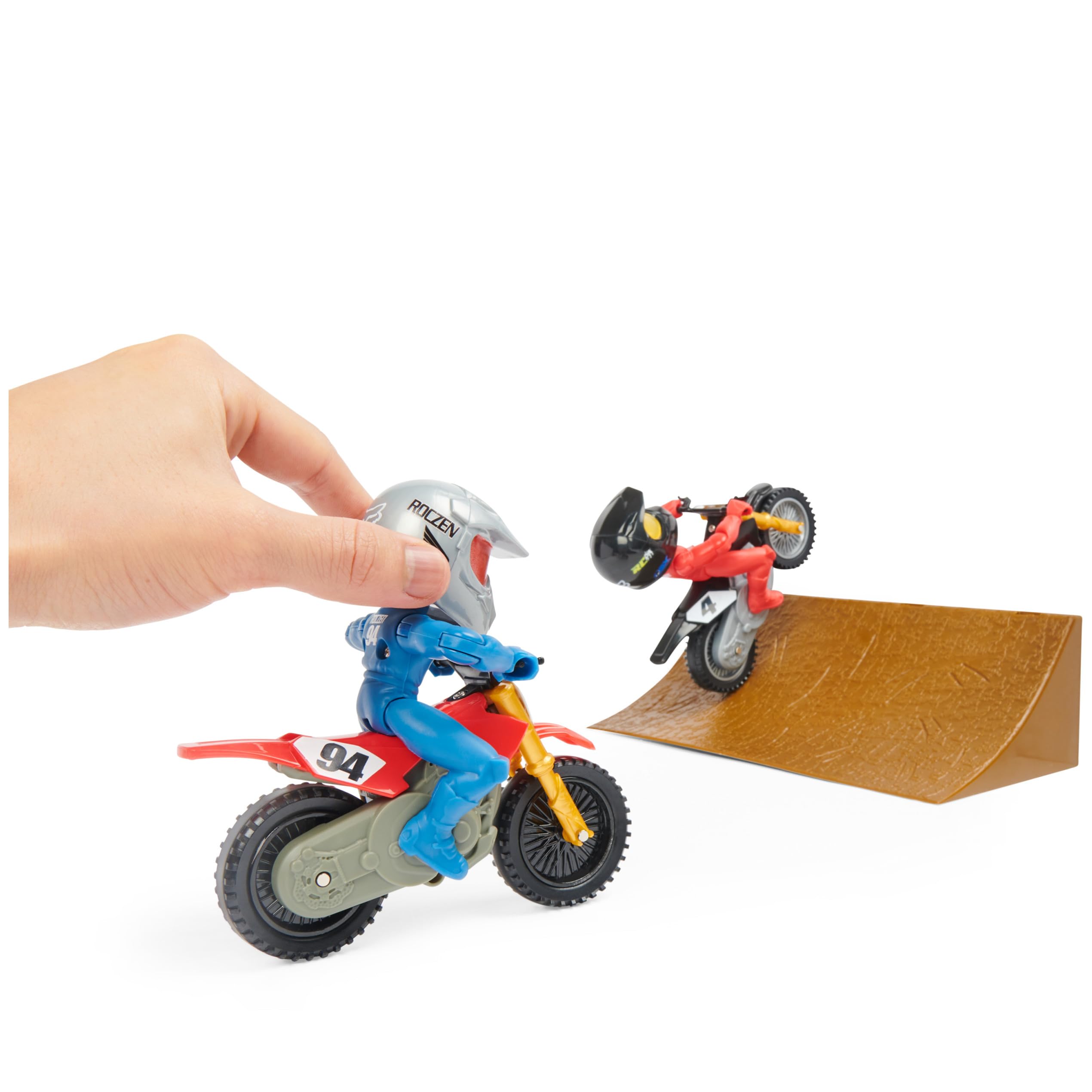 Supercross, Race and Wheelie Competition Set, Includes Ricky Carmichael and Ken Roczen Bikes and Deluxe Ramp, Kids Toys for Boys Aged 3 and Up