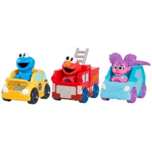 sesame street twist and pop wheelies 3-pack preschool toy vehicles, kids toys for ages 2 up, amazon exclusive by just play