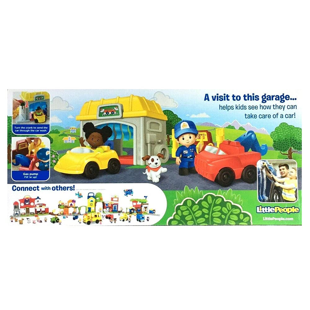 Fisher-Price Little People Road Trip Ready Garage - FWB90 ~ Includes Figures, Car wash, Tow Truck, Car, Traffic Light, and Gas Pump