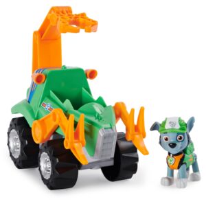 paw patrol, dino rescue rocky’s deluxe rev up vehicle with mystery dinosaur figure