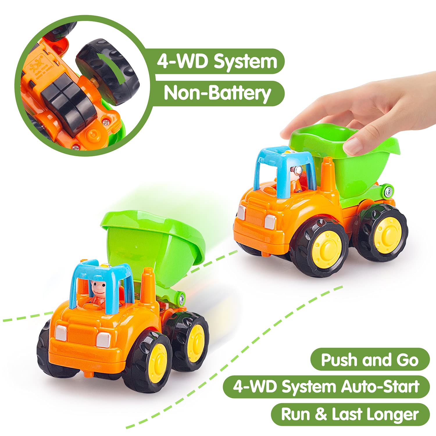 BABYFUNY Toys for 1 Year Old Boy Gifts Baby Toys 12-18 Months, Car Toys for Toddlers 1-3, 4 Pack Friction Powered Toddler Car with Dump Truck Bulldozer Tractor Cement Mixer Toddler Boy Toys Age 1-2