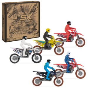 supercross, authentic 5-pack of 1:24 scale die-cast motorcycles with rider figure, toy moto bike for kids and collectors ages 3 and up