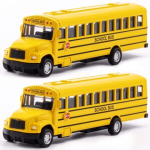 komendant 2 pack 5.5inch pull back school bus playset, die-cast metal toy play vehicles with yellow for kids boys toddlers