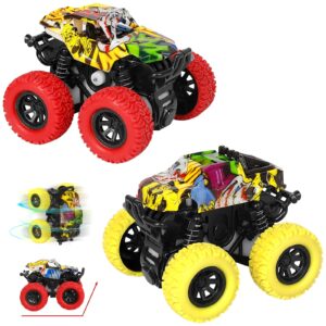 m sanmersen car toys for toddlers 1-3, 2 pack monster toys truck 360° rotating stunt cars - push and go toy cars boys girls birthday christmas easter gifts