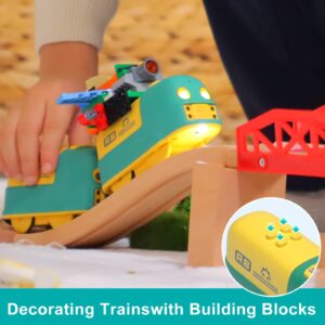 Robobloq Wooden Train Set, 25 PCS Wooden Tracks, 22 Functions Lights/Music, 3 Game Modes, Preschool Educational Toys Gifts for Kids Age 3-7, Fit Thomas The Train, Brio, Melissa & Doug