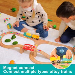 Robobloq Wooden Train Set, 25 PCS Wooden Tracks, 22 Functions Lights/Music, 3 Game Modes, Preschool Educational Toys Gifts for Kids Age 3-7, Fit Thomas The Train, Brio, Melissa & Doug