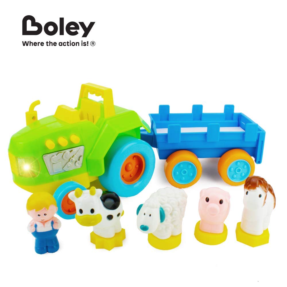 Boley My First Farm Play Set - 6 Piece Green Tractor with Trailer, Farmer Figurine, and Farm Animal Toys for Toddlers - Perfect for Kids Learning and Play!