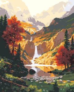 quitedew paint by number for adults,mountain waterfall paint by numbers, nature scenery paint by number kits,suitable for home wall decoration 16x20 inch