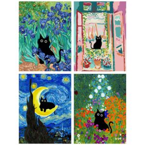 mowana paint by numbers for adults and kids beginner, cat painting by number kits on canvas,without frame diy color oil painting acrylic paints,home wall decor（4 pack 12x16 in）