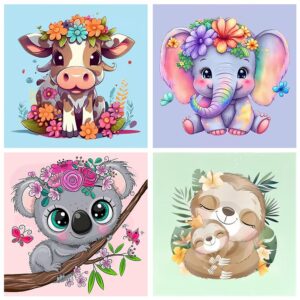 bleihum 4 pack paint by numbers for kid ages 4-8,animals paint by number kits for kids, diy animal oil painting suitable for home decoration (frameless,8x8inch)