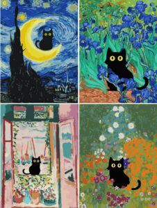 arpadamo adults beginners paint by number kits ? press digital easy acrylic black cat 4 pieces paint, diy watercolor paint press digital kit on canvas home wall decoration without frame 12×16inch