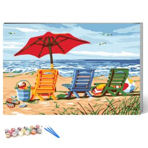 ginkko paint by numbers art craft kit for adults, beach themed, framed canvas 9x12 inch, non-toxic acrylic paints, professional brushes, unique gift