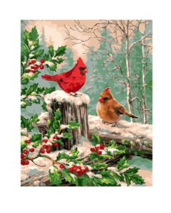 cnpanda diy paint by number kits for adult beginner,acrylic watercolor painting canvas,16x20 inch - two cardinals in the snow, drawing with brushes winter home decor christmas gifts (without frame)