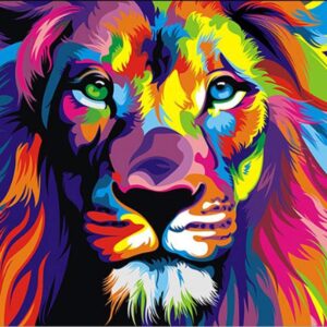 ifymei Paint by Numbers for Kids and Adults Beginner, DIY Gift Canvas Painting Kits for Boys and Girls, 16x20 Inch Colorful Lion [Without Frame]