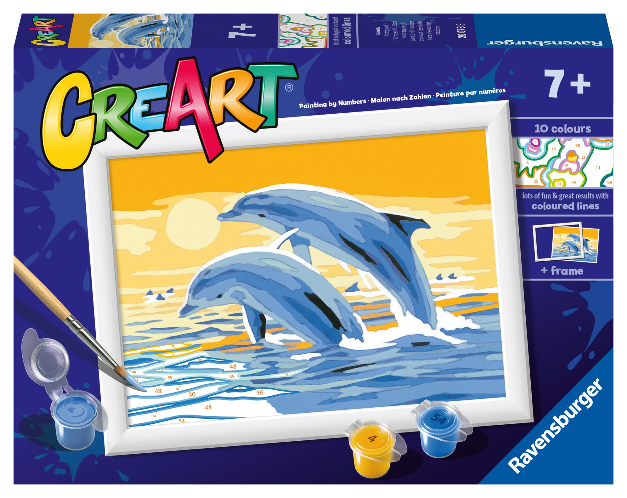 Ravensburger CreArt Delightful Dolphins Paint by Numbers Kit for Kids - Painting Arts and Crafts for Ages 7 and Up, Multi-Colored, único