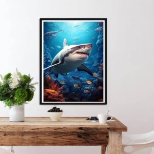 Diymood Paint by Numbers for Adults Shark, DIY Oil Painting Marine Life Acrylic Paint by Number Kits for Adults Beginner for Home Wall Decor 16x20 inch