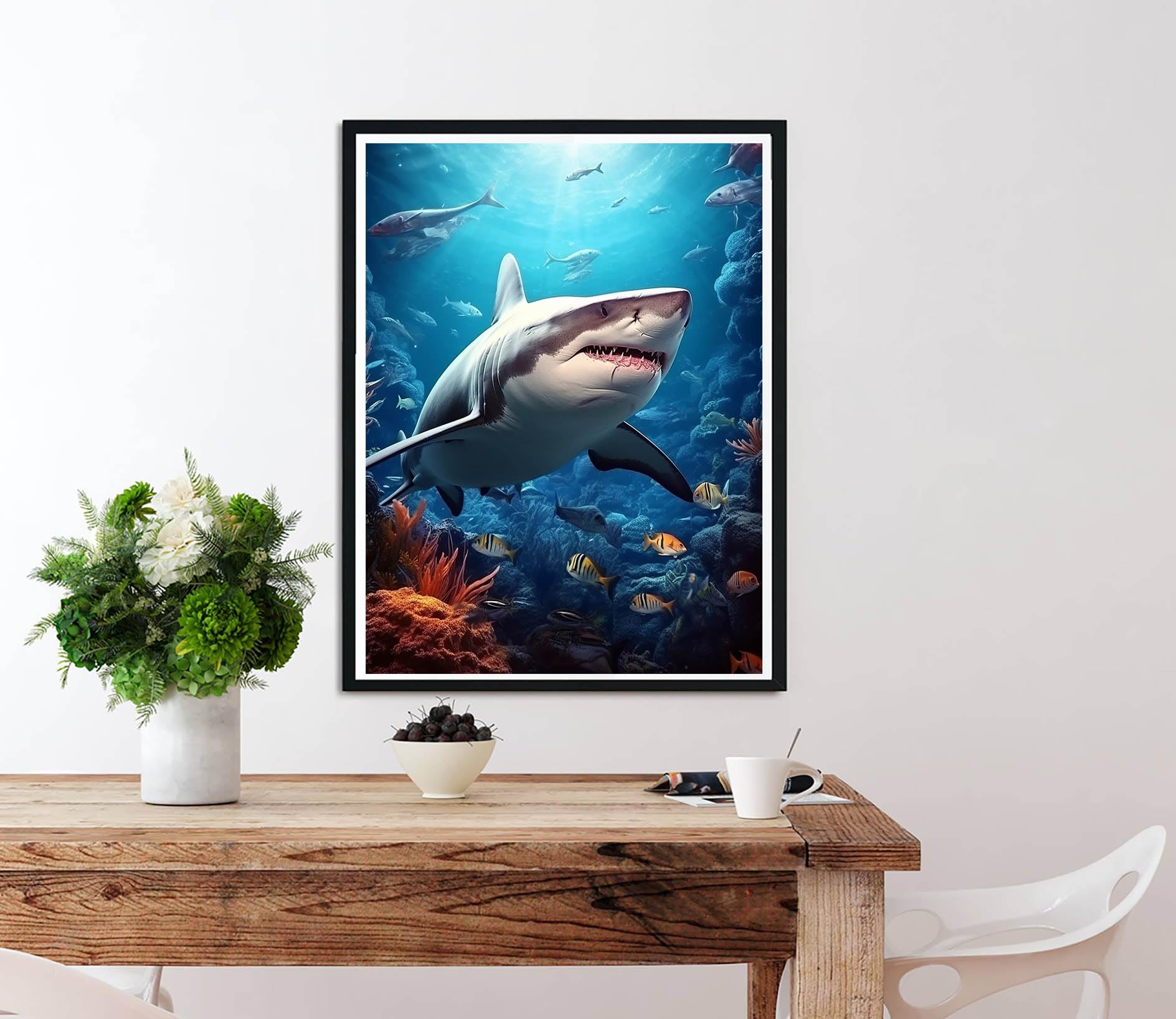 Diymood Paint by Numbers for Adults Shark, DIY Oil Painting Marine Life Acrylic Paint by Number Kits for Adults Beginner for Home Wall Decor 16x20 inch