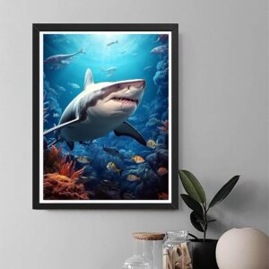 Diymood Paint by Numbers for Adults Shark, DIY Oil Painting Marine Life Acrylic Paint by Number Kits for Adults Beginner for Home Wall Decor 16x20 inch