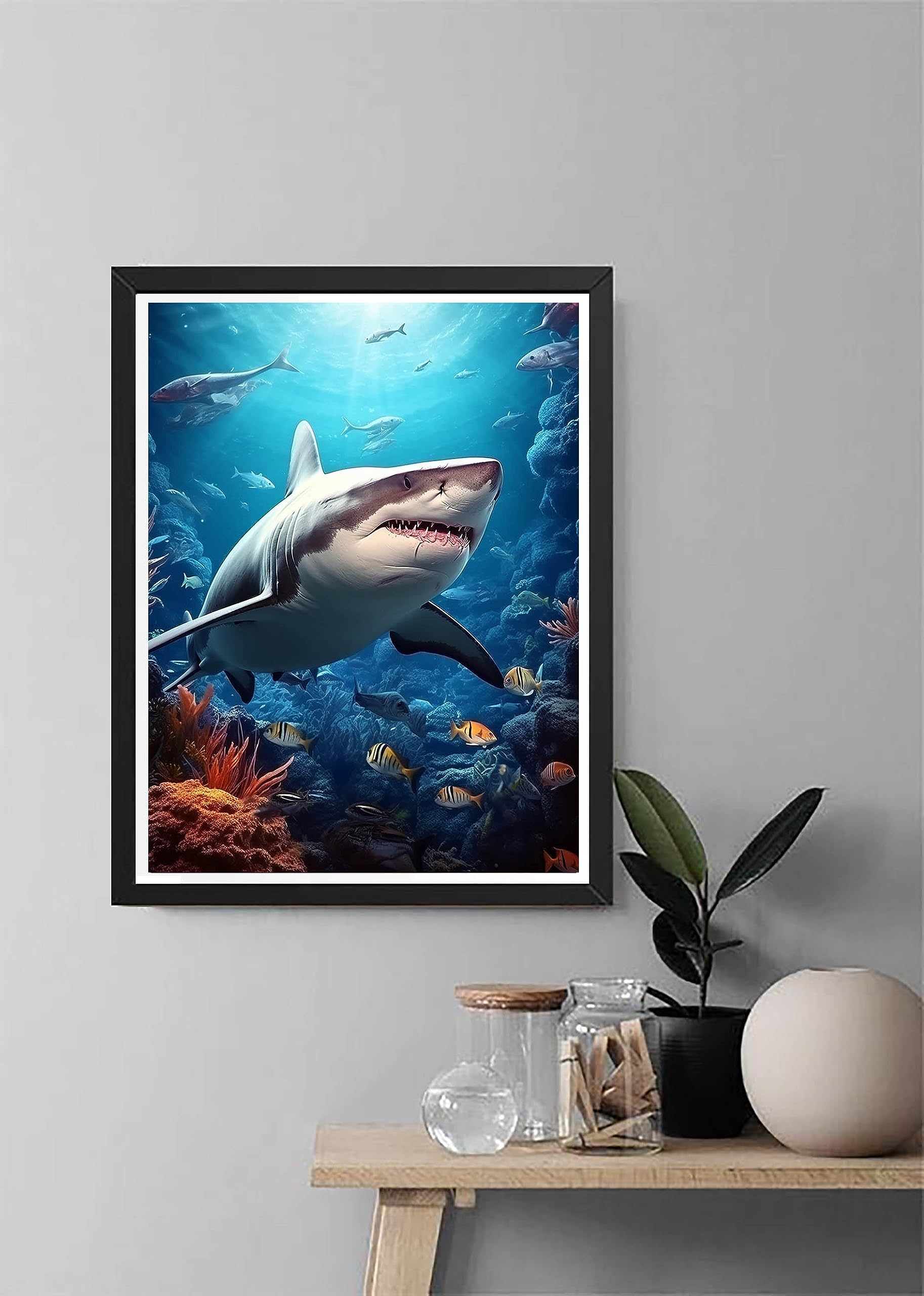 Diymood Paint by Numbers for Adults Shark, DIY Oil Painting Marine Life Acrylic Paint by Number Kits for Adults Beginner for Home Wall Decor 16x20 inch