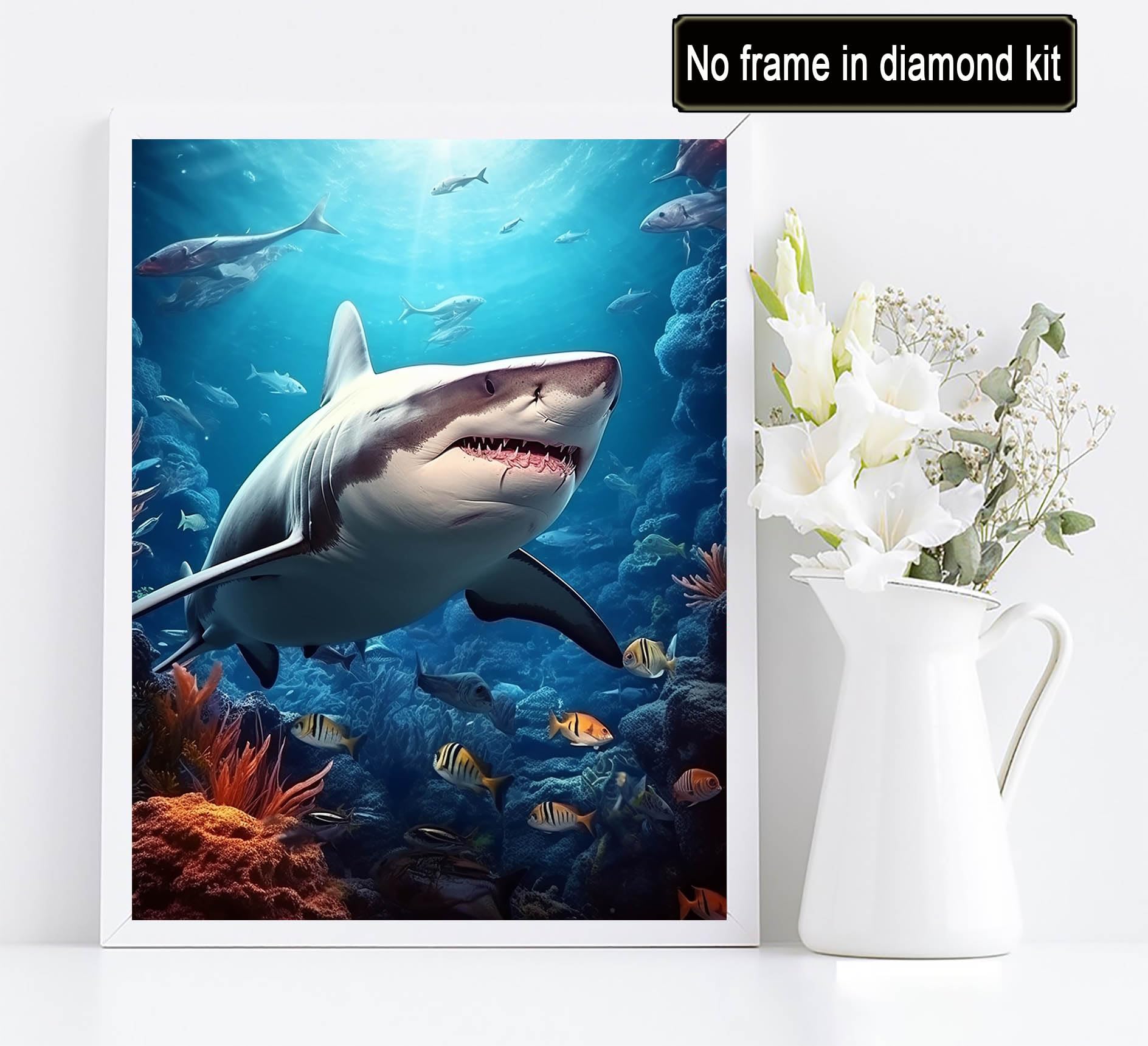 Diymood Paint by Numbers for Adults Shark, DIY Oil Painting Marine Life Acrylic Paint by Number Kits for Adults Beginner for Home Wall Decor 16x20 inch