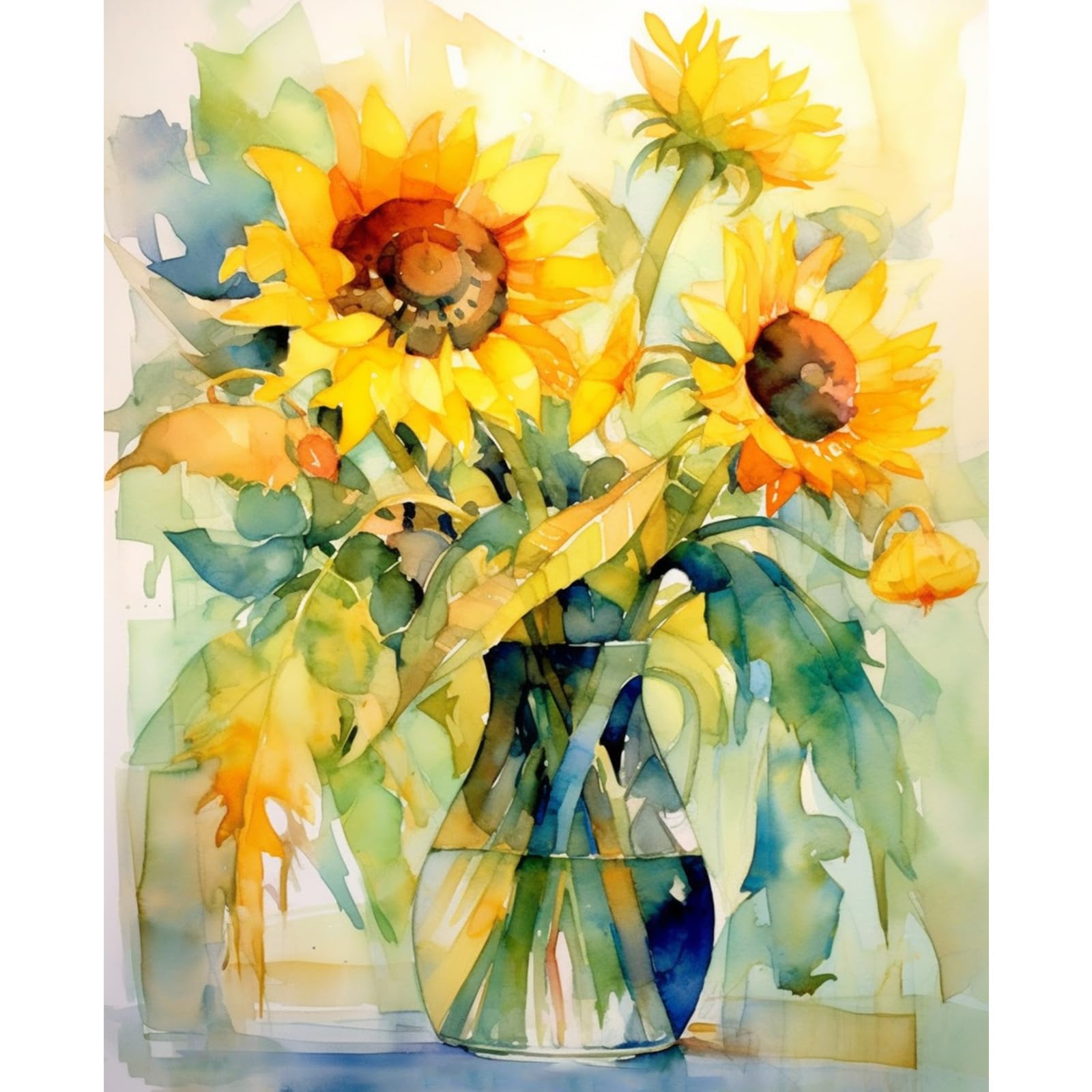 Tucocoo Sunflowers Paint by Numbers Kits 16x20 inch Canvas DIY Digital Oil Painting for Adults with Brushes and Acrylic Pigment - Abstract Watercolour Floral for Home Wall Decor Gifts (without Frame)