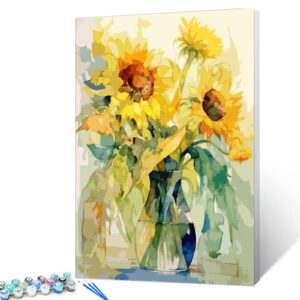 Tucocoo Sunflowers Paint by Numbers Kits 16x20 inch Canvas DIY Digital Oil Painting for Adults with Brushes and Acrylic Pigment - Abstract Watercolour Floral for Home Wall Decor Gifts (without Frame)